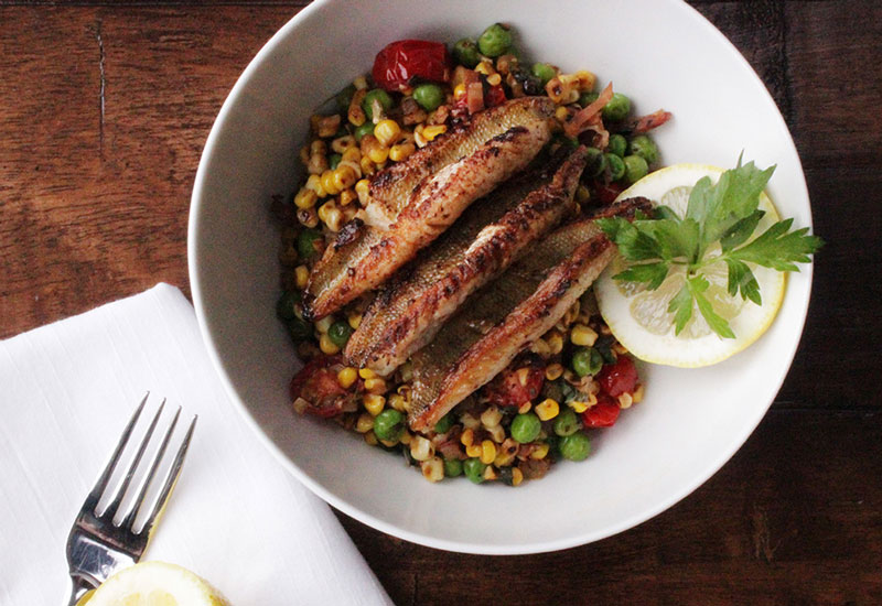 Sautéed Perch with Summer Succotash | Heinen's Grocery Store