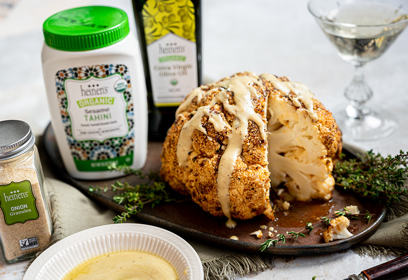 Whole Roasted Cauliflower With Tahini Sauce Heinen s Grocery Store Whole Roasted Cauliflower With Tahini Sauce Heinen s Grocery Store